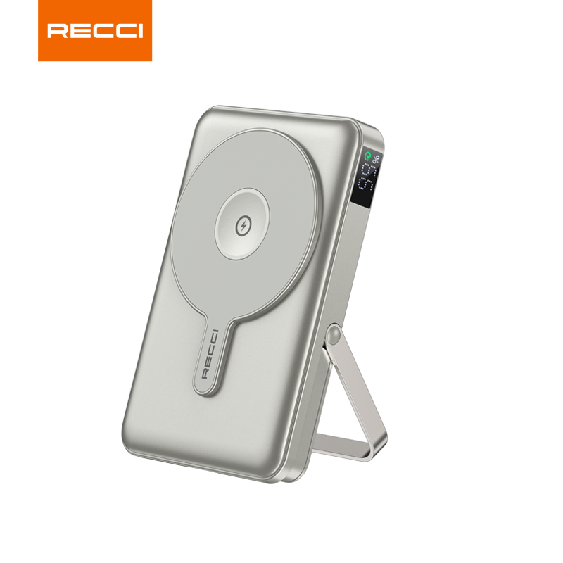 Recci RPB-W27 GALAXY Magnetic Charging Power Bank With Holder, Biege Color